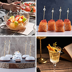 DecorWoo 100 Pcs Cocktail Picks, Disco Ball Decorative Toothpicks for Appetizers, Silver Cocktail Skewers for Appetizers, Wooden Long Cocktail Picks Disco Theme for Party Supplies (4.7 Inch, Silver)