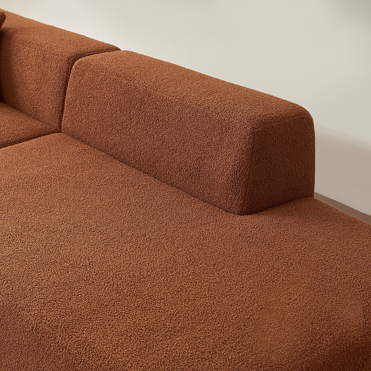 Pamag pieeoo Modular Sectional Sofa Couch for Living Room, Lambswool Fabric Modern L-Shape Sectional Sofa with Right Chaise Lounge, Living Room Upholstered 5-Seater Corner Sofa Couch (Orange)