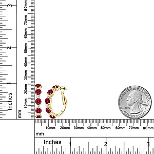 Gem Stone King 18K Yellow Gold Plated Silver Red Created Ruby and White Zirconia Hoop Earrings For Women (2.74 Cttw, Round 4MM and 1.9MM, 1 Inch Diameter)