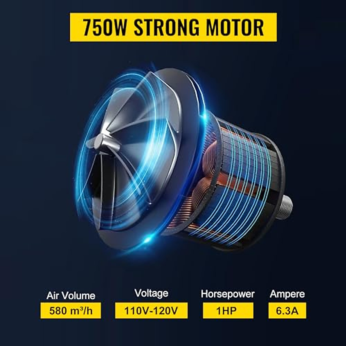 VEVOR Air Blower, 750W 1HP Inflatable Blower, Portable and Powerful Bounce House Blower, 2000Pa Commercial Air Blower Pump Fan, Used for Inflatable Bouncy Castle and Jump Slides, Yellow