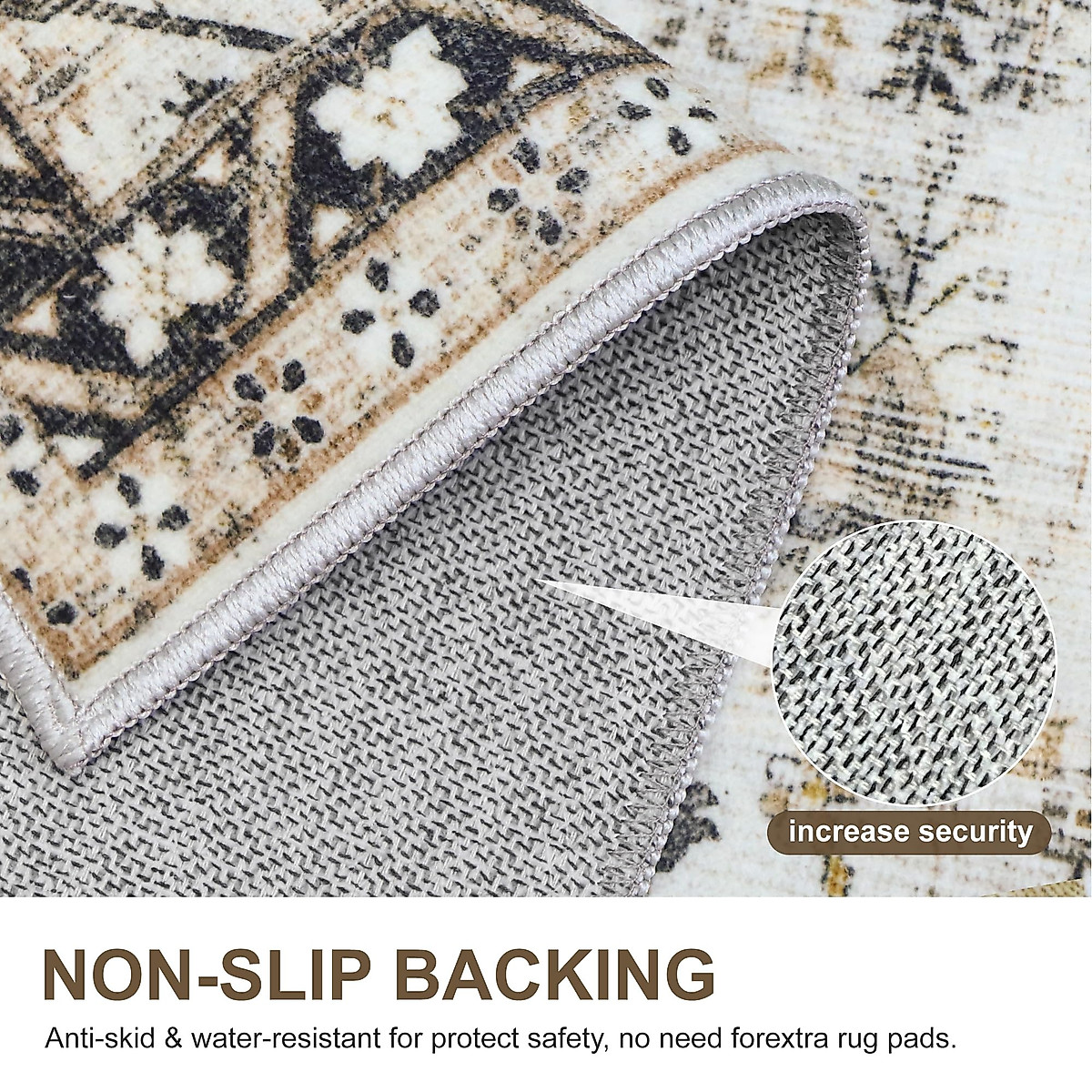 Bavni Runners for Hallways, Floral Non Slip Machine Washable Rug, Neutral Lightweight Low Pile Kitchen Bedroom Rugs, Thin Durable Aesthetic Farmhouse Vintage Tree Soft Wood 2x5 Rug