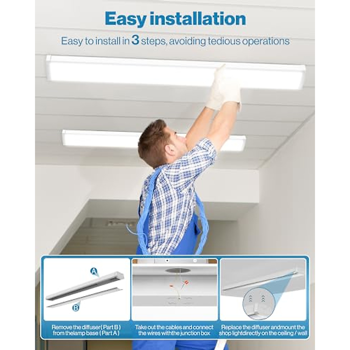 Sunco 4FT LED Shop Light Wraparound Light Fixture, Garage Ceiling Lights, Linkable, 3500 LM, 40W=300W, 5000K Daylight, Hardwired, Surface Mount, Workshop Utility Light ETL 3 Pack