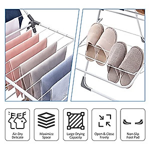TOOLF Clothes Drying Rack, Clothes Rack, Foldable 2-Level Laundry Racks for Drying Clothes, with Height-Adjustable Wings, Indoor/Outdoor Portable Dryer for Clothing and Towels, White