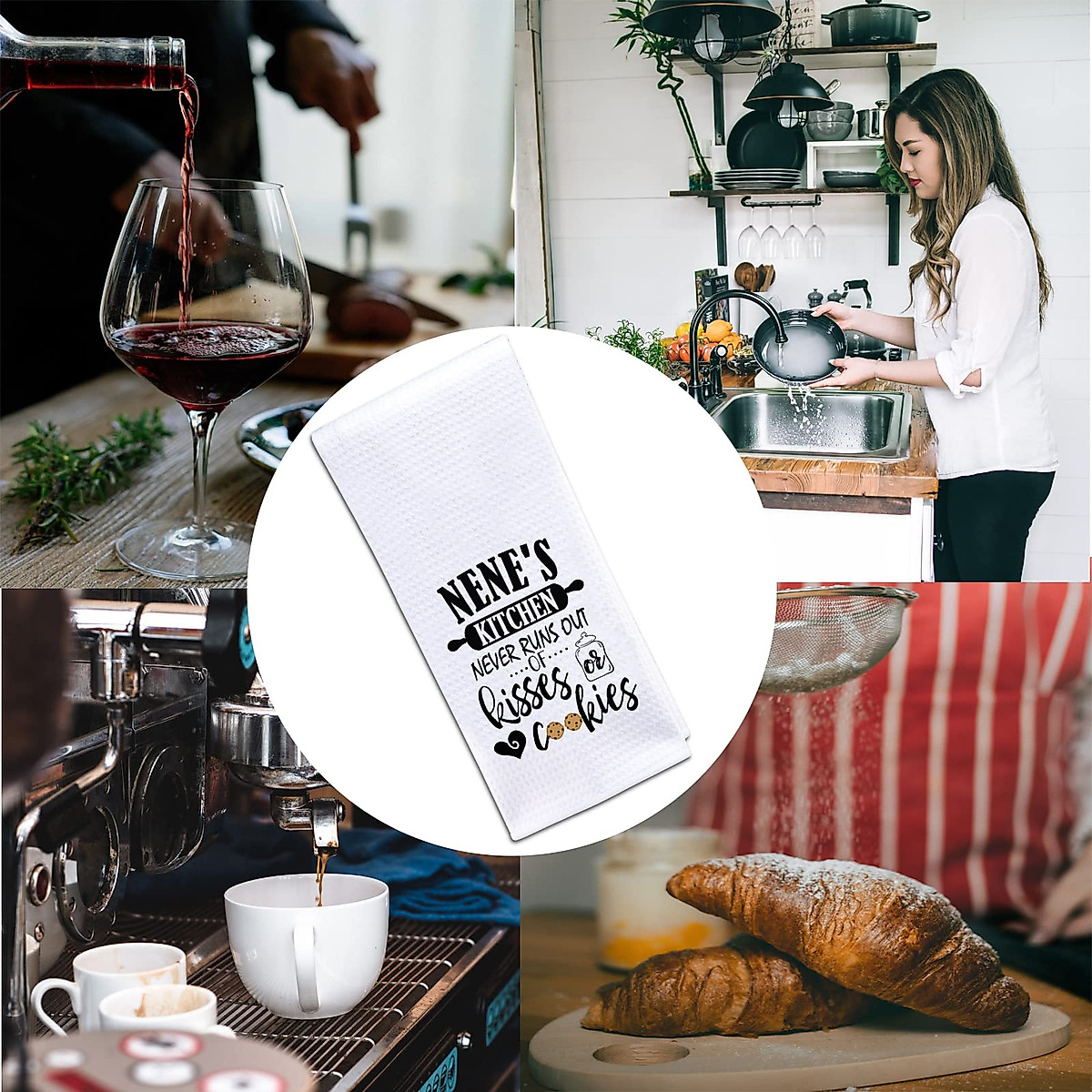 POFULL Nene Gift for Nene’s Kitchen Never Runs Out of Kisses and Cookies Dish Towel (Nene Towel)