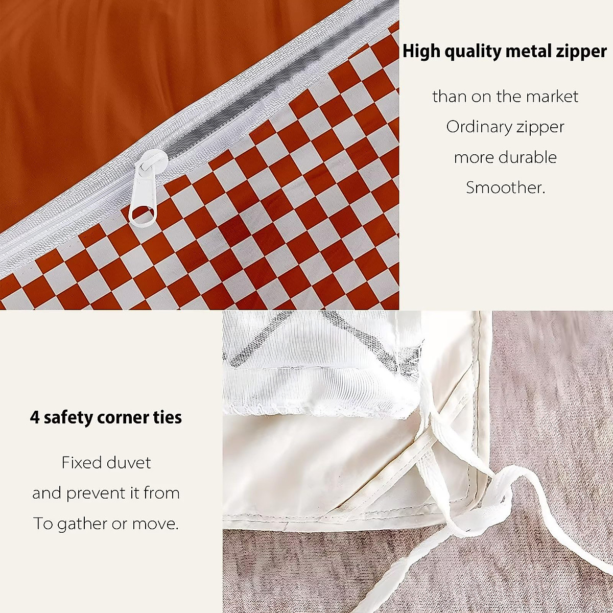 Duvet Cover Full Size - Orange Plaid Full Duvet Cover Set Women Girls,Full Size Duvet Cover Full Abstract Checkered Bedding Set, 3 Pieces, 1 Comforter Duvet Cover Full Size 80"x90"and 2 Pillowcases