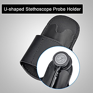 Stethoscope Holder Clip, Stethoscope Case,Stethoscope Accessories,Premium Leather Stethoscope Hip Holder Lightweight Portable Holster for Physicians, Nurses, EMT, Medical Nursing Students. (BLACK)