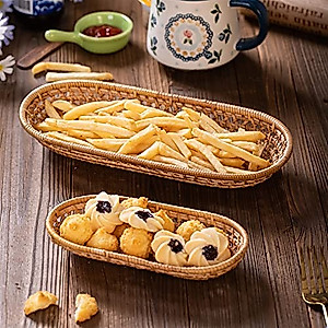 GEEKLLS Breakfast Tray Handmade Woven Oval Rattan Fruit Basket Bread Tray Wicker Food Tray Serving Basket Weaving Storage Holder (Size : Small)