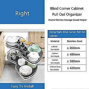 Left/Right Swing Blind Corner Cabinet Pull Out Organizer, 2 Tier Swing Tray Blind Kitchen Cabinet Soft Close Blind Shelf Organizer for 860mm Cabinet,Right Open