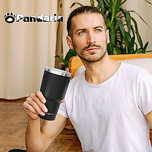 Pandaria 30 oz Mens Travel Coffee Tumbler Cups, Double Wall Stainless Steel Reusable Spill Proof Tumbler with Straw, Leak Proof Insulated Tumbler with Straw for Iced Coffee, Tea & Water (Black)