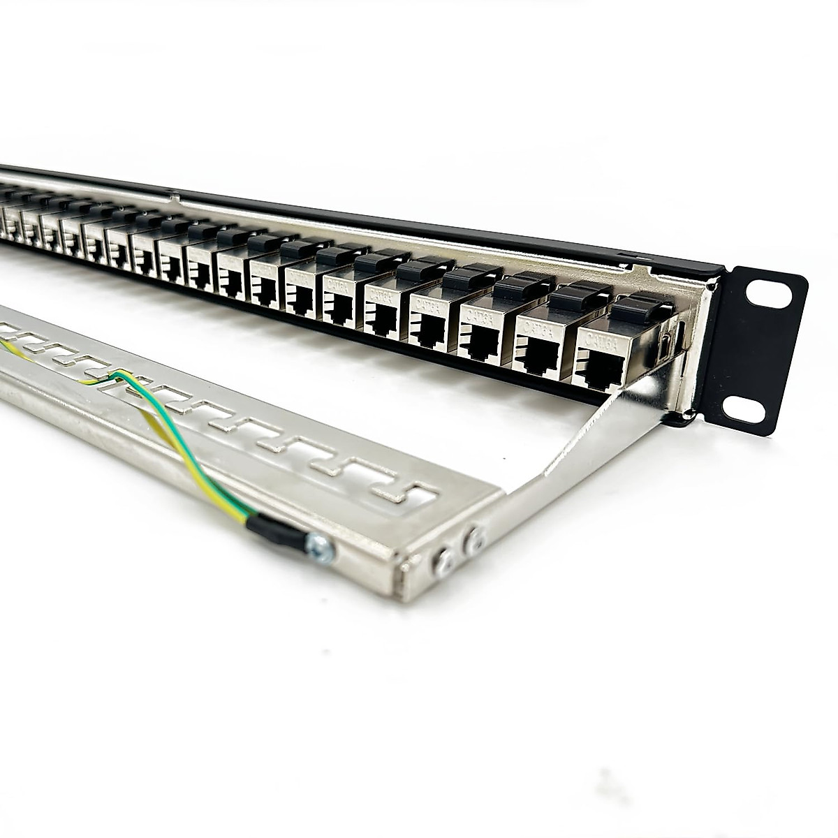 ETS 24-Port CAT6A FTP Shielded 1U Patch Panel 19-Inch Loaded w/Tool-Less Keystone Jacks Rackmount or Wallmount