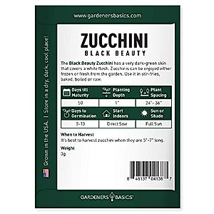 Zucchini Seeds for Planting - Black Beauty Green Heirloom, Non-GMO Vegetable Summer Squash Variety- 3 Grams Seeds Great for Summer Garden by Gardeners Basics