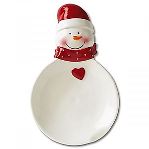 Snowman Spoon Rest - Ceramic 8 Inch Dish, Christmas Kitchen Small Serving Dish, Holiday Decor