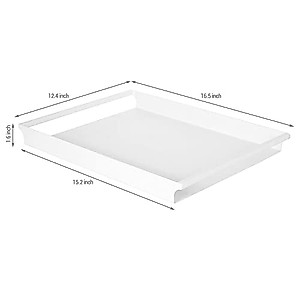 MyGift Decorative Serving Tray, Modern Matte White Metal Rectangle Ottoman Coffee Table Tray with Sleek Rounded Cutout Side Handles