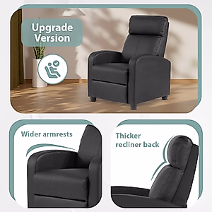 Ruesleag Recliner Chair Recliner Sofa Modern Reclining Chair w/Footrest Backrest Breathable Padded PU Leather Single Sofa Home Theater Seating Reclining Easy Lounge for Living Room Bedroom,Black