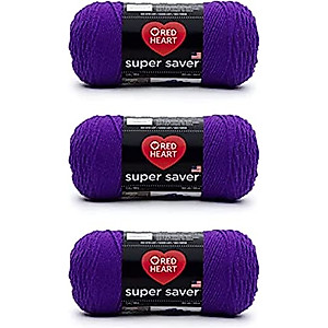 Red Heart Super Saver Amethyst Yarn - 3 Pack of 198g/7oz - Acrylic - 4 Medium (Worsted) - 364 Yards - Knitting/Crochet