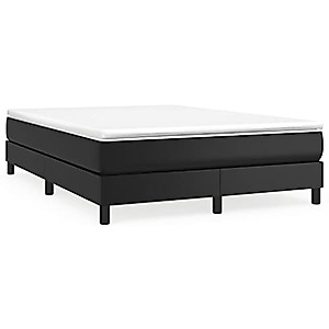 Penau Bed Frames Box Spring Bed with Mattress Black 53.9"x74.8" Full Faux Leather Beds with Headboard