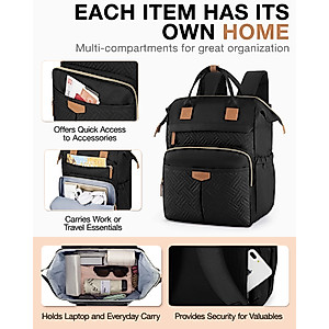 BAGSMART Backpack for Women, Laptop Backpack Fits 15.6 Inch Computer, Teacher Backpack, Bookbags with Charging Port Hole for College Work Business, Black