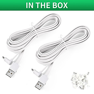 2Pack 10FT/3M Micro USB Extension Cable Compatible with WYZE Cam Pan V3, Waterproof 90 Degree Flat Power Cable Charging Your WYZE Cam Pan V3 Continuously - White