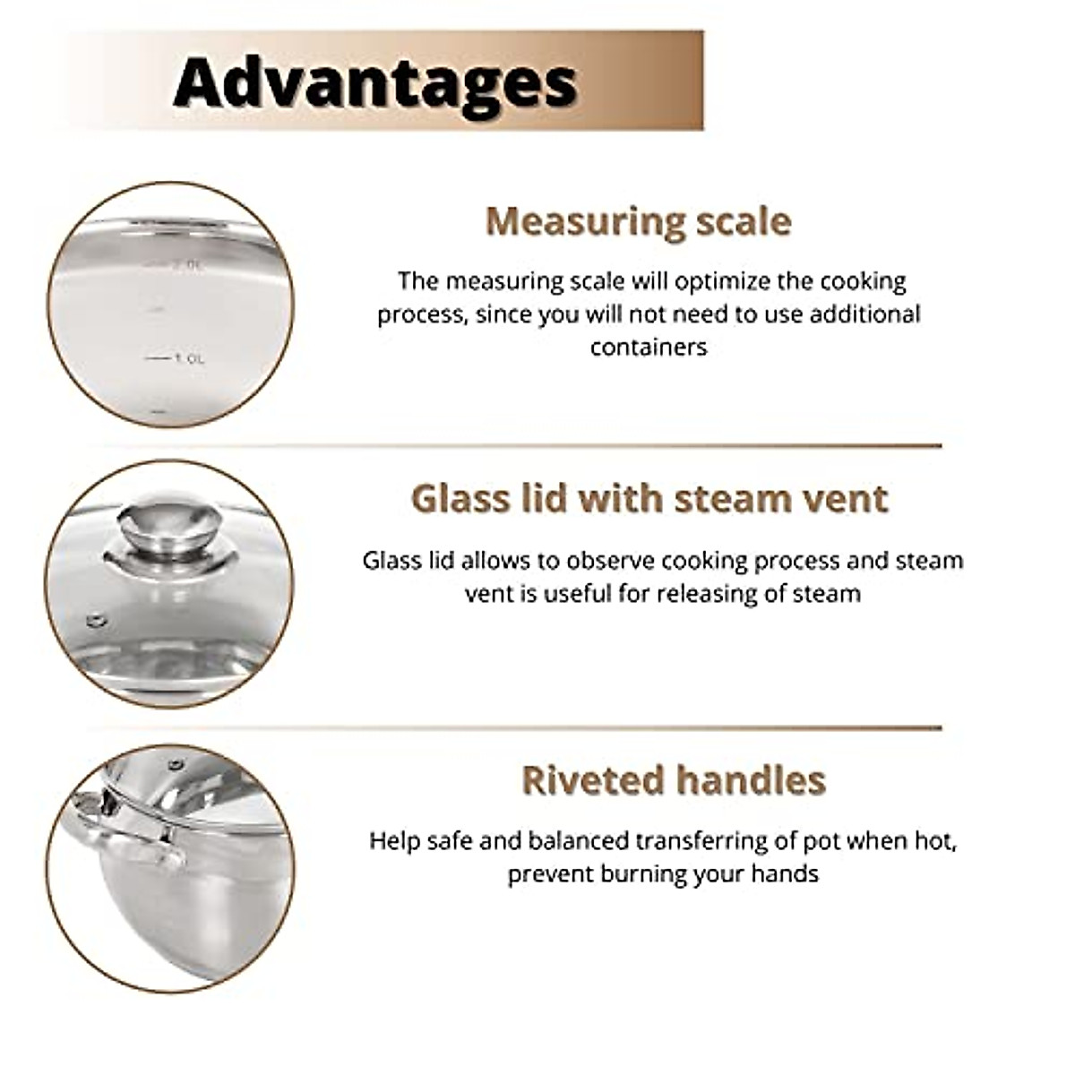 Daniks Classic Stainless Steel Stock Pot with Glass Lid | Induction 4 Quart | Dishwasher Safe Pot | Measuring Scale | Soup Pasta Stew Pot | Silver