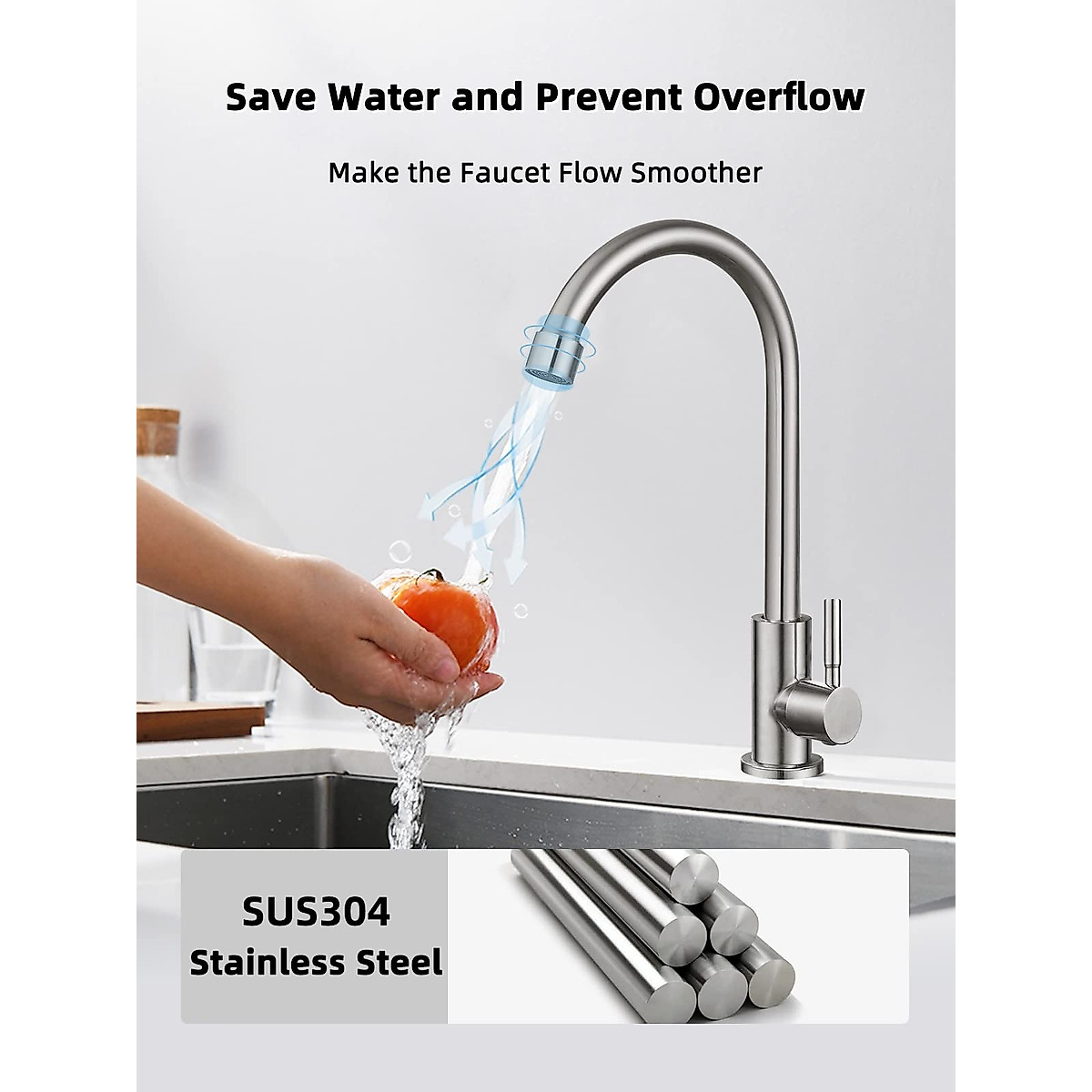 Cold Water Only Faucet SUS304 Stainless Steel Faucet for Kitchen Sink