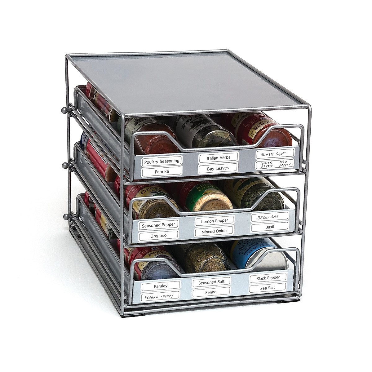 Lipper International Three-Tier Tilt Down Kitchen and Cooking Spice Drawer, Silver/Gray