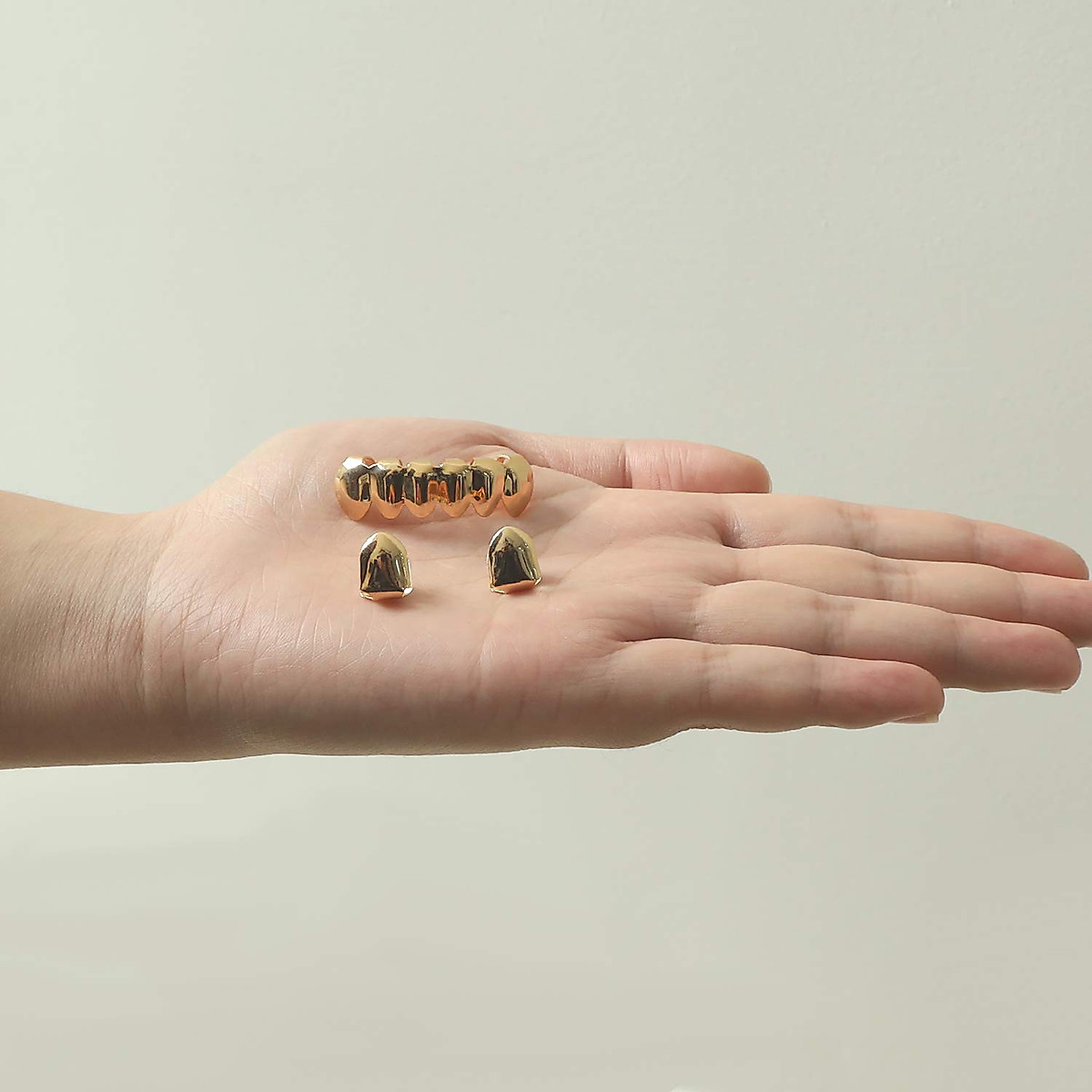 Gold Grillz Mouth Teeth 24K Plated Gold Custom Fit Top & Bottom Set Caps Grillz For Women Gift + Extra Molding Bars + Microfiber Cloth