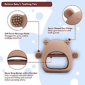 Baby Teether for 0-6 Months 2 Pack Never Drop Baby Teething Toys for 6-12 Months+1 Pack Pacifier Clip,Silicone Baby Chew Toys for Infant Sucking Needs,Baby Toys 3-6 Month Baby Mitten Teether（Brown）