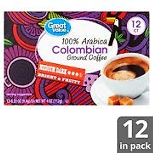 Great Value 100% Arabica Colombian Medium Dark Ground Coffee Pods, 0.33 oz, 12 count (Pack of 3)