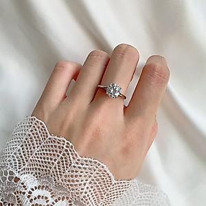 Blocaci Solitaire Engagement Rings for Women 1 Carat Classic Round Moissanite Wedding Rings 925 Sterling Silver 10K 14K 18K Gold Anniversary Promise Rings for Her with Text Engraving (10K Gold)