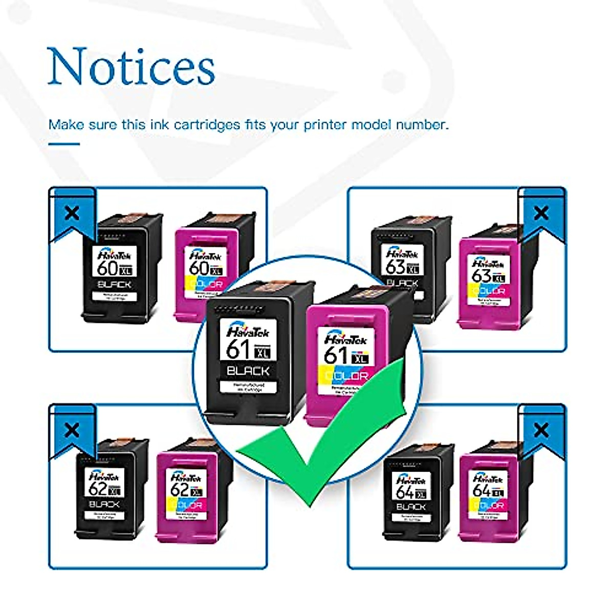 HavaTek Remanufactured 61XL Replacement for HP 61 Ink Cartridge Combo Pack for Envy 4500 5530 4502 4501 OfficeJet 4630 4635 2620 DeskJet 2540 3050 2050 1000 1010 1510 Printer (1 Black,1 Color)
