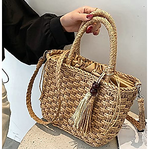 Handwoven Straw Bag for Women Lightweight Shopping Tote Handbag Purse Boho Bag