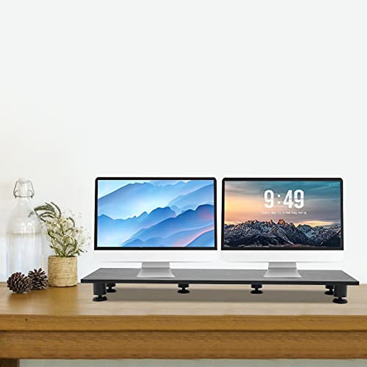 YIYIBYUS Dual Monitor Stand Riser, Large Monitor Riser , Desktop Stand Storage Organizer for Laptop Computer/TV/PC/Printer (Black)