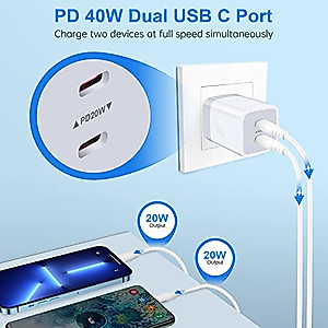 iPhone 40W Dual USB C Wall Fast Charger Block for iPhone 14/13/12Pro Max,Galaxy S23 S22 S21 Ultra A32 A04s A14 A53,Pixel 7 Pro/6a,JoHouer Dual Port USB C Power Adapter Samsung Charger Box Cube Plug