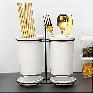 Kelendle Ceramic Caddy Cutlery Holder with Metal Base Utensil Organizer Flatware Organizer for Kitchen Countertop Table Cabinet Pantry, Mask