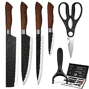 Generic Stainless Steel Kitchen Knife Set, 6 Pieces, Forged Black Nonstick Blades, INZO_PRO6
