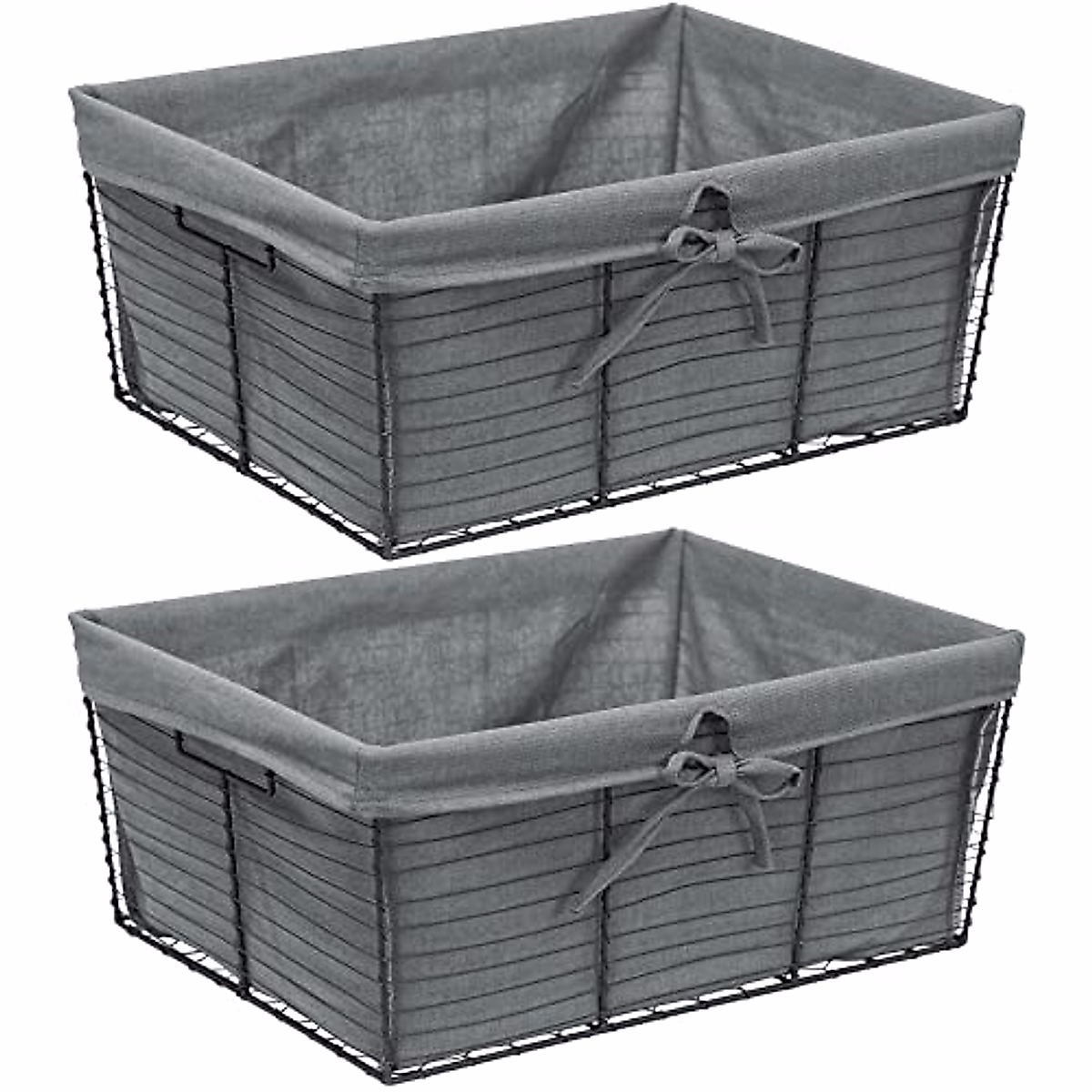 Sorbus Premium Basket Set with Cotton Fabric Liner - Multipurpose Versatile Stackable Baskets for Organizing - Rustic Farmhouse Open Home Storage Bins & Decorative Baskets for Shelves - 2 Pack | Gray