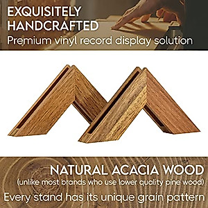 Tapeera Wooden Triangle Vinyl Record Stand Wall Mount - No Drill Wooden Vinyl Record Holder Accessories - Vinyl Record Display LP Floating Shelf - Album Frame For Vinyl Record No Screw (2 Stands)