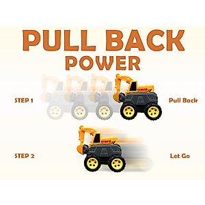 SEESWELL Construction Truck Toys | Monster Truck | Pull Back Friction Powered | Die-cast Alloy Vehicles Playset | 4 Pack | Toys for 3+ Years Old Kids