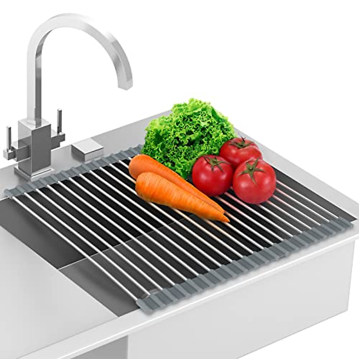 Haydyson Roll Up Dish Drying Rack, 17.5" x 15.7", Multipurpose Sink Drying Rack, Stainless Steel Sink Rack Dish Drainer Heat Resistant Dish Racks for Kitchen Counter