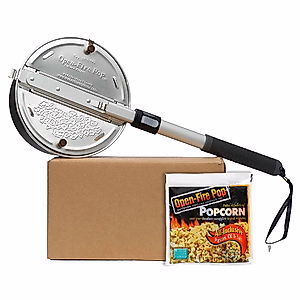 Campfire Popcorn Popper With Kit - The Original Whirley Pop Open Fire Outdoor Popper, Wabash Valley Farms Camping Popcorn Popper, Campfire Popcorn Maker With One Outdoor Popcorn Popping Kit (Aluminum)