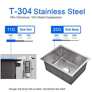 MENATT 20-inch Undermount Kitchen Sink, SUS304 Stainless Steel Handmade Single Bowl Kitchen Sink with Sink Strainer (Brushed), 20"x16"x9"