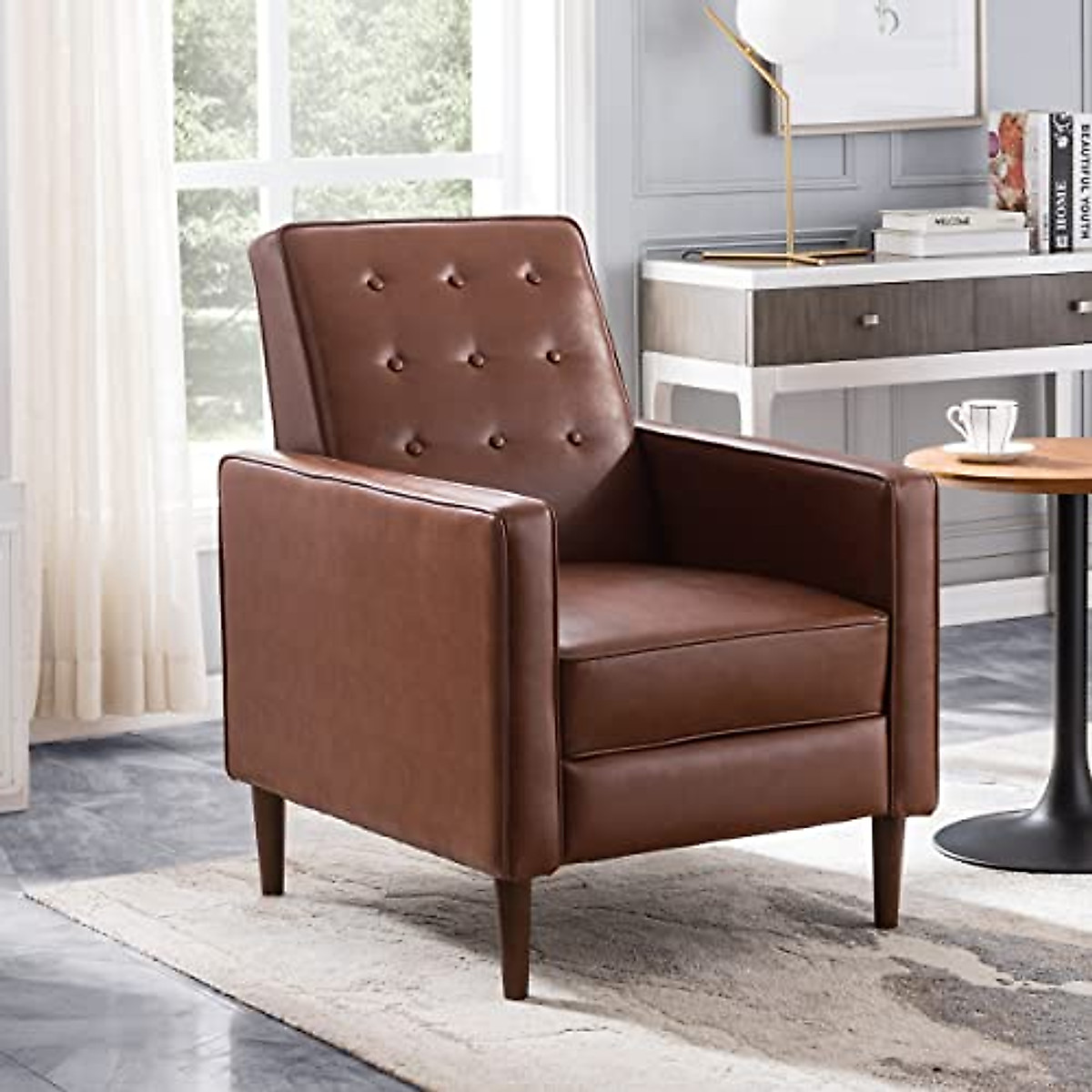 Christopher Knight Home Randolph Mid-Century Modern Button Tufted Recliner, Cognac Brown, Dark Espresso