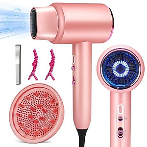 Bo'laiya Professional Ionic Hair Dryer | 1875W Powerful Low Noise Hair Dryer | Constant Temperature for Fast Hair Drying | with Hair Diffuser and Cluster Nozzle for Home Salon and Traveling | (Pink)