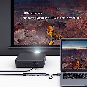 Port Expander USB C Hub 6 in 1 USB-C Dock Type C Hub Multiport Adapter with 60W PD Charging, HDMI, 2 USB 3.0 Ports, SD/TF Card Reader USB Splitter (Color : Silver)