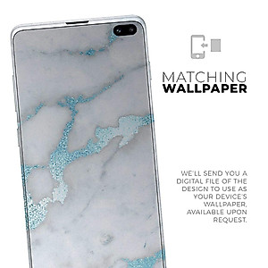 DesignSkinz Marble & Digital Blue Frosted Foil V1 Protective Vinyl Decal Wrap Skin Cover Compatible with The Samsung Galaxy S20 (Screen Trim & Back Glass Skin)
