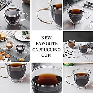 Douria Double Walled Glass Coffee Mugs, Clear Espresso Cups, Coffee tea Mugs Set, Iced Coffee Cup, Glass Mugs for Hot Beverages, Premium Glasses Set, Each 200ml (7Ounces./Set of 2)