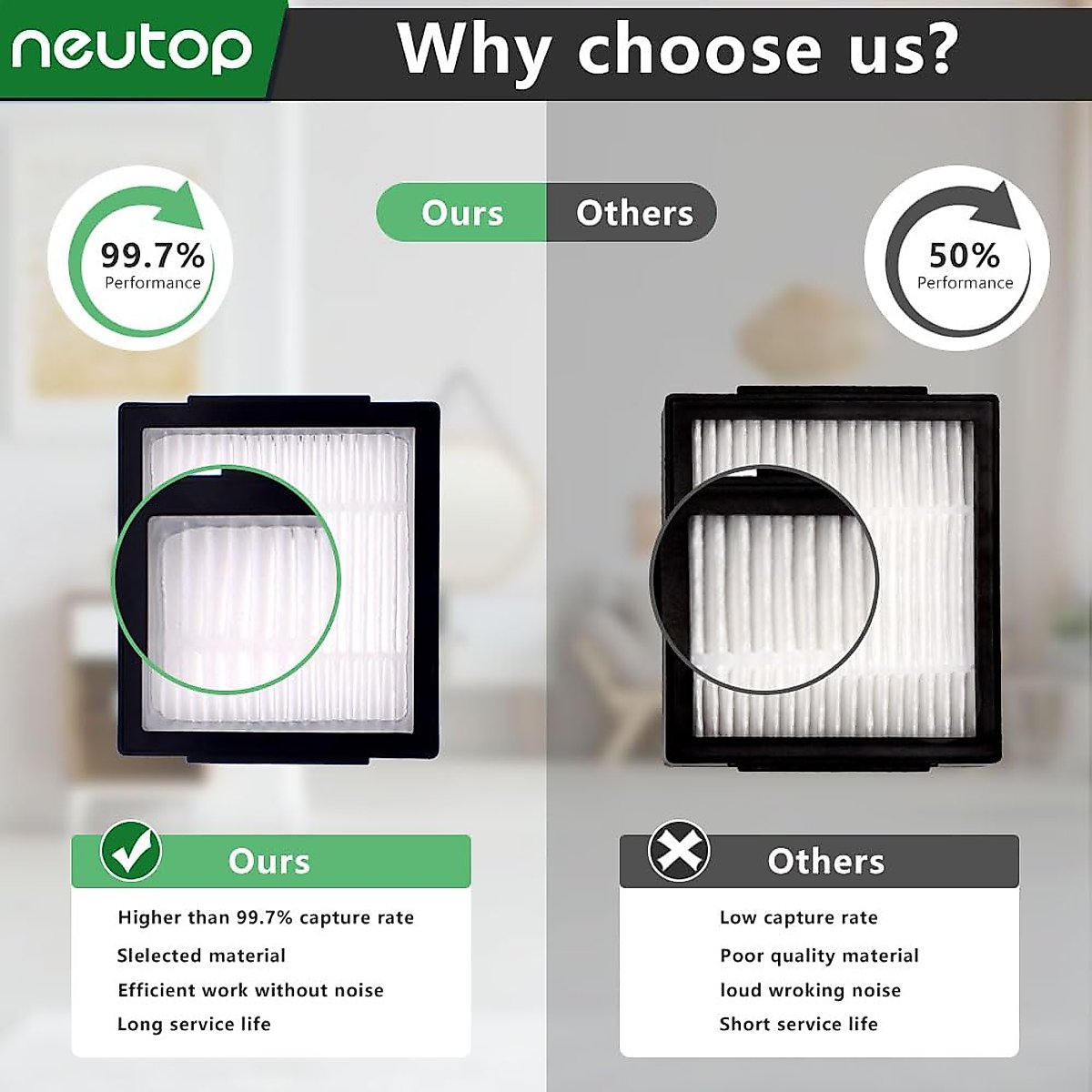 Neutop Filter Compatible with iRobot Roomba Combo j7+, Combo j9+, 10 Max, Robotic Vacuum and Mop Replacement Filter Parts, High-Effiency HEPA, 6-Pack