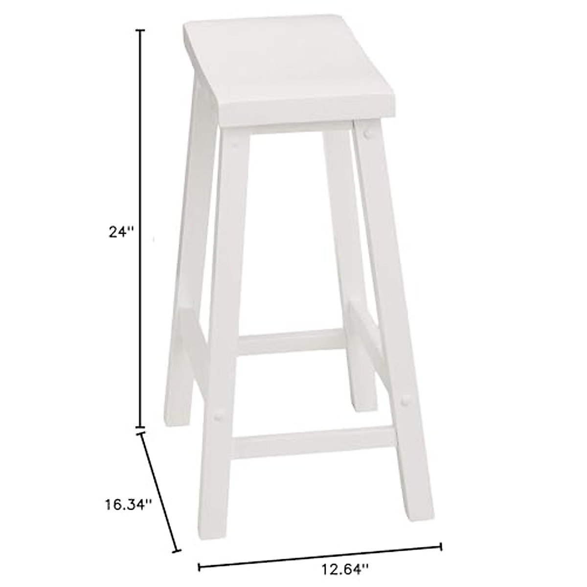 PJ Wood Classic Saddle-Seat 24" Tall Kitchen Counter Stools for Homes, Dining Spaces, and Bars w/Backless Seats, 4 Square Legs, White (4 Pack)
