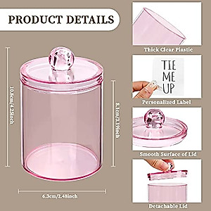 TUZAZO 4 Pack Qtip Holder Apothecary Jars with Lids, 10 oz Bathroom Organizer Storage Canister Set for Cotton Ball Holder, Cotton Swabs, Cotton Round Pads, Floss, Hair Ties and Hair Pins, Bathroom Decor Containers (Clear Pink)