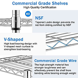 Wire Shelving Unit with Wheels, 6 Tier Adjustable Metal Shelving Heavy Duty Storage Shelves 2100 Lbs Capacity 48" L X 18" W X 82" H Metal Shelf for Pantry Kitchen Basement, Chrome